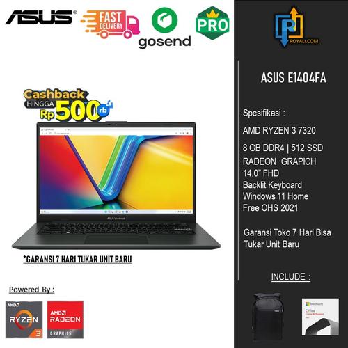 Jual ASUS VIVOBOOK GO 14 E1404FA AMD RYZEn 3 7320 8GB 512GB W11 plus ...