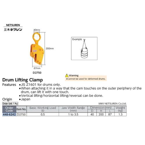 Jual Drum Lifting Clamp Cap. 05.5T MIKI NETSUREN D2750 - Kab. Bekasi ...