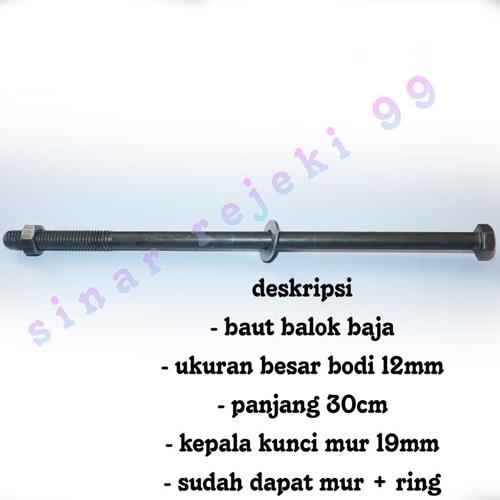 Jual Baut Mur Hitam 12 x 300 mm ( 30 cm ) Kunci Mur 19 mm Baut Balok ...