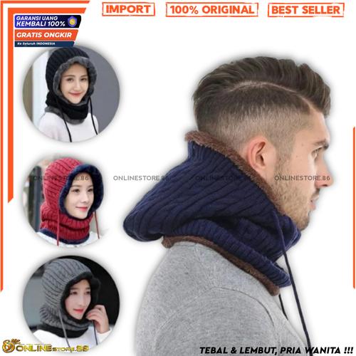 Jual Topi Kupluk Syal Set Winter Thermal salju musim dingin wanita pria ...