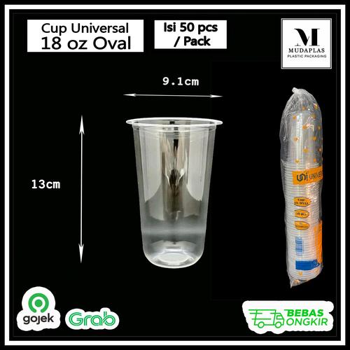 Jual Cup Oval 18 oz Universal Gelas Plastik Es Teh Solo isi 50 pcs ...