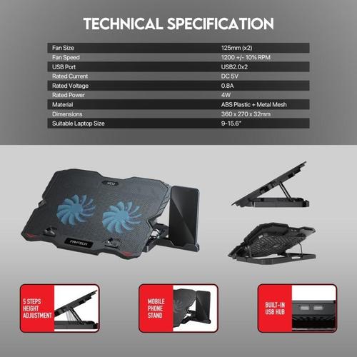 Jual Fantech NC12 NC-12 Cooling Pad Notebook Cooler 2 Fan Blue LED ...