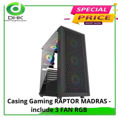 Jual Casing Gaming RAPTOR MADRAS - include 3 FAN RGB - Hitam - Jakarta ...