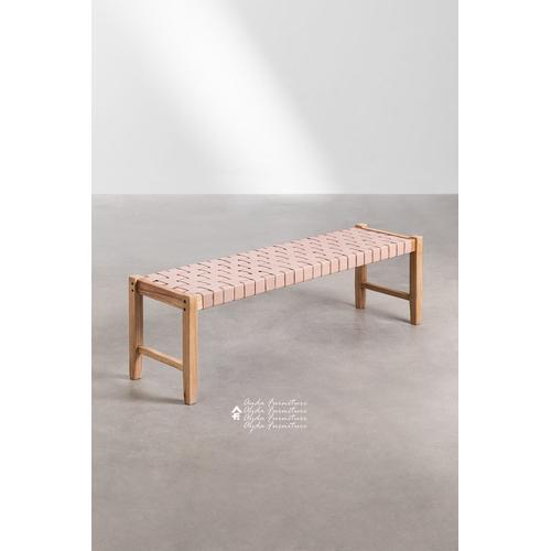 Jual BANGKU BENCH LONG SIMPLE WITH LEATHER WEBBING NATURAL MINIMALIS ...