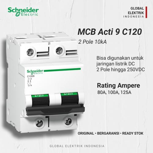 Jual MCB C120N 2 Pole 100A 10kA Acti9 A9N18362 Breaker bisa AC/DC ...