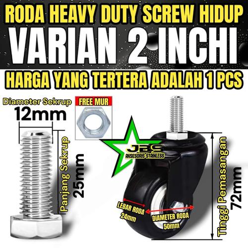 Jual RODA TROLI 2" INCH HEAVY DUTY HITAM PU PVC + BEARING - RODA CASTER ...