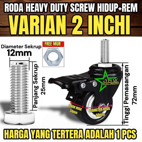 Jual RODA TROLI 2" INCH HEAVY DUTY HITAM PU PVC + BEARING - RODA CASTER ...