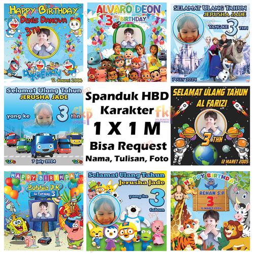 Jual Spanduk HBD Karakter Custom Backdrop Banner / Spanduk Ulang tahun ...