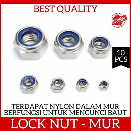 Jual Isi 10 Pcs Lock Nut Mur Nylon Untuk Pengunci Baut M3 M4 M5 M6 M8 ...