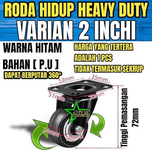 Jual RODA TROLI 2" INCH HEAVY DUTY HITAM PU PVC + BEARING - RODA CASTER ...