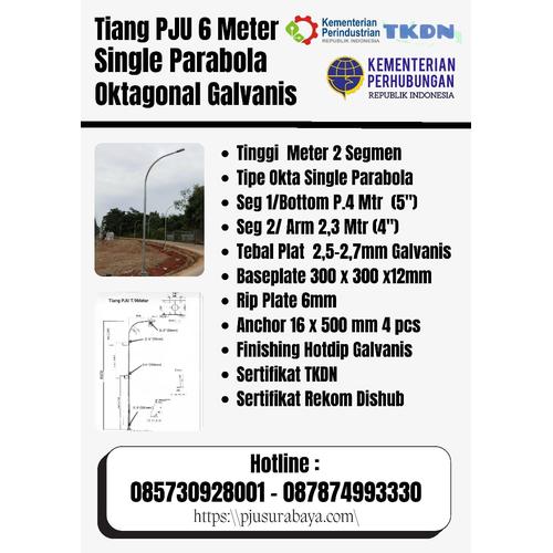 Jual TIANG PJU 6 METER SINGLE PARABOLA OKTAGONAL GALVANIS - Kab ...