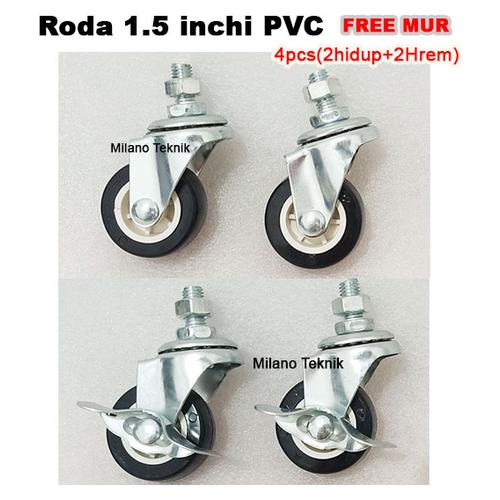 Jual Roda 1.5 inch PVC (4pcs )Screw Hidup/Rem+Mur CASTER Taiwan Troli ...
