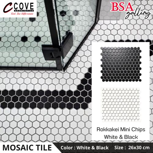 Jual MOSAIC TILES HEXAGON HITAM PUTIH / KERAMIK MOZAIK BLACK WHITE MATT ...