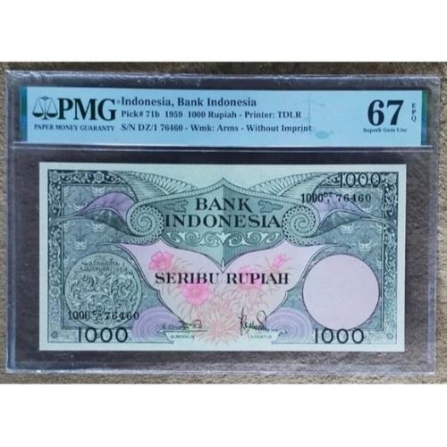 Jual Uang Kuno 1000 Rupiah Tahun 1959 Seri Bunga PMG 67 EPQ Sangat ...