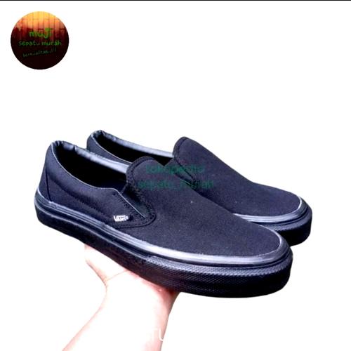 Jual SEPATU UKURAN 47 46 45 44 V4NS SLOP FULL BLACK JUMBO BESAR SLIP ON ...