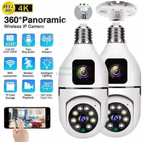 Jual kamera cctv ip WiFi HD 1080p panoramic 360 derajat bentuk lampu ...