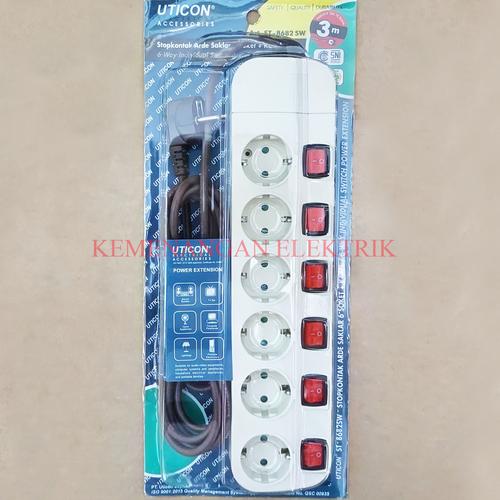 Jual STOP KONTAK UTICON 6 LUBANG ST 8682 SW + SAKLAR KABEL 3M / COLOKAN 3M - Jakarta Utara ...