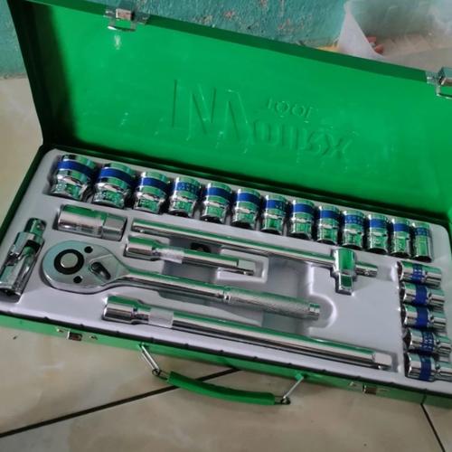 Jual Kunci Sock set 24 pcs 1/2" DR metal case Socket set kunci shock ...