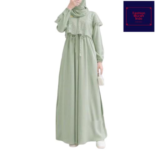 Jual Gamis lebaran 2024 warna sage green hijau crinkle brokat dress ...