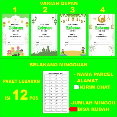 Jual Kartu Paket Lebaran Mingguan isi 12 Pcs warna Ukuran A6 Bolak ...