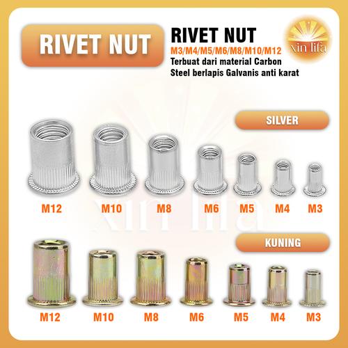 Promo 50PCS M6 Mur Rivet Nut Rivnut Kuning Besi Carbon Steel Nutsert ...