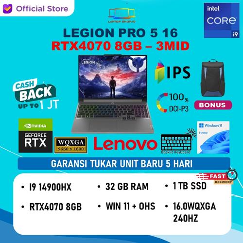 Promo LENOVO LEGION PRO 5 16 I9 14900HX RTX4070 - 32GB 1TB W11+OHS 16"WQXGA - +W11 PRO Cicil 0% ...