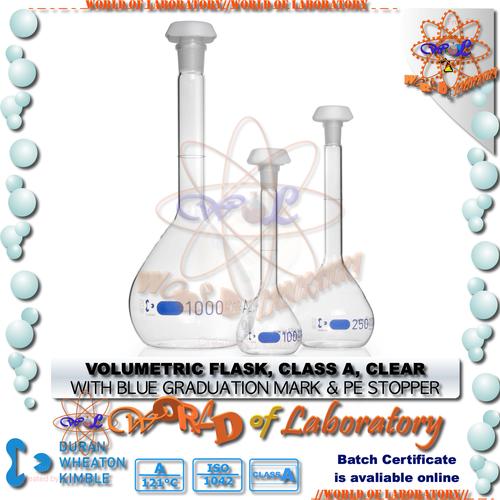 Jual DURAN Volumetric Flask, Class A, Clear, Blue Grad, Variable Volume ...