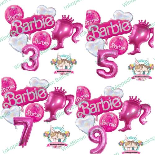 Jual Windblown Birthday Set Barbie in Pink with Number/HBD Kids Girl ...