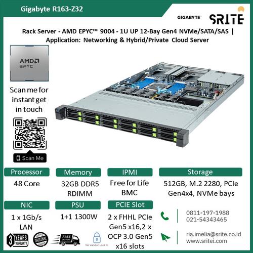 Jual Gigabyte Rack Server 1U AMD Epyc Genoa 48 Core 32GB Single Socket ...