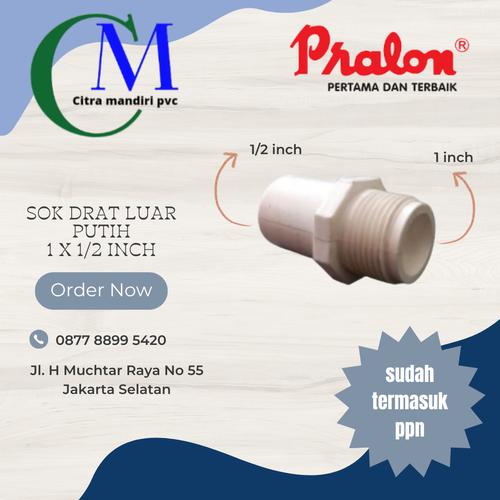 Jual Fitting PVC Pralon Sok Drat Luar 1 X 1/2 - Valve Socket Aw - Putih ...