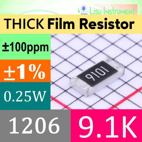 Jual 9.1K 1206 ±1% THICK Film Resistor SMD Chip Resistor 9.1KΩ 9K1 9101 ...