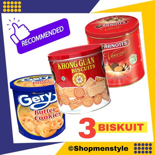 Jual (Paket 3in1) Biskuit Kaleng Khong Guan Gery Butter Cookies Venezia ...