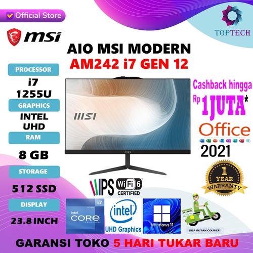 Promo PC AIO Msi Modern AM242 12M i7 1255U 8GB 512GB 23.8FHD IPS W11 ...