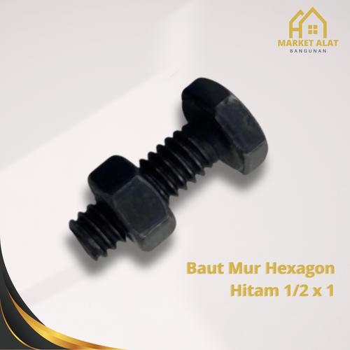 Jual Baut Mur Hexagon M12 x 25 mm Baja Hitam Kunci 19 / Baut Hex 1/2" x 1" - Kab. Bandung Barat ...