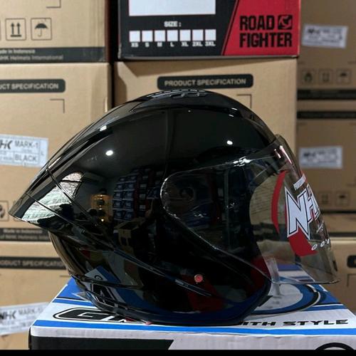 Jual NHK N1 MAX SOLID BLACK GLOSSY ORIGINAL HELM MOTOR HALF FACE N-1 ...