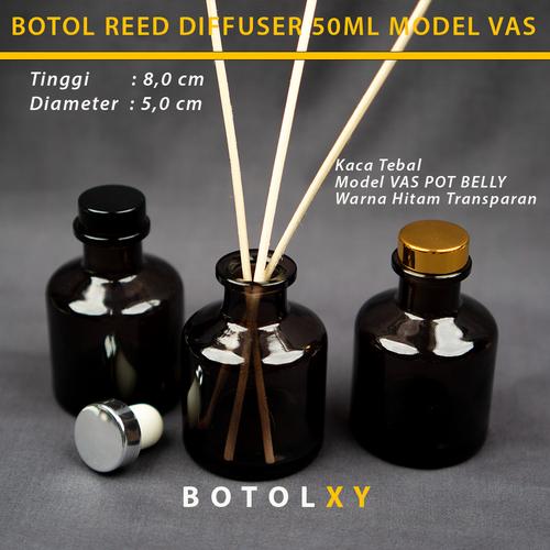 Jual Botol Reed Diffuser 50ml - Vas Belly Pot - Kaca Hitam Transparan ...