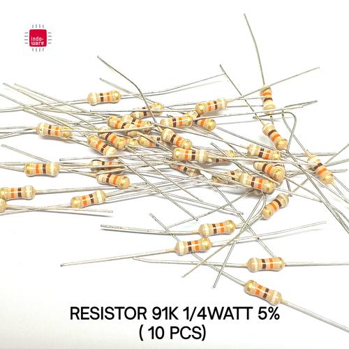 Jual R Resistor 91K 91 K 91 Kilo ohm 91Kilo ohm 1/4 watt 5% paket 10 ...