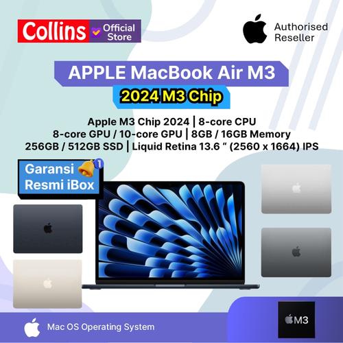 Promo APPLE MacBook Air M3 13 Inch 2024 M3 Chip GPU 8Core/10Core Resmi ...