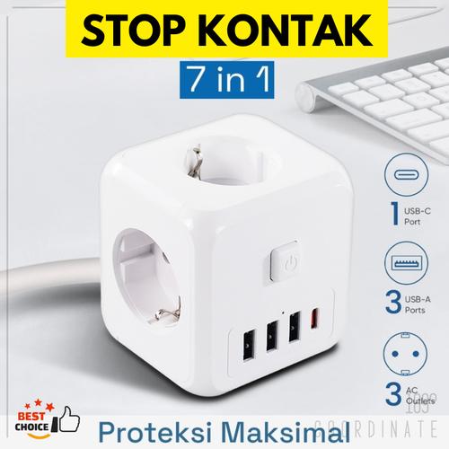 Jual STOP KONTAK USB TYPE C PORT WALL SOCKET EU PLUG 7 IN 1 PORTABLE ...