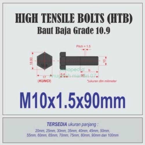 Jual baut mur baja 10.9 - M10 x 90mm - high tensile bolt ( HTB ) - Jakarta Pusat - Anugerah ...
