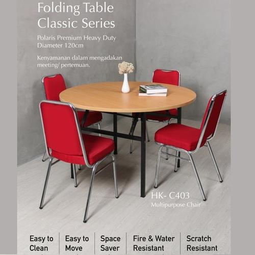 Jual Meja lipat bulat cafe restoran meja kantor meeting rapat HPL ...