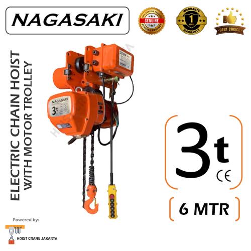 Jual Electric Chain Hoist Nagasaki 3 Ton x 6 MTR with Mtr Trolley ...