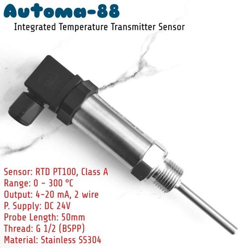 Jual Temperature Transmitter Sensor PT100 50 mm 5 cm 4-20mA Drat G 1/2 ...