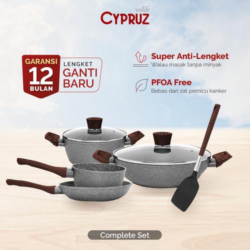 Promo Cypruz Cookware Set Grey Marble Complete Panci Set Anti Lengket ...