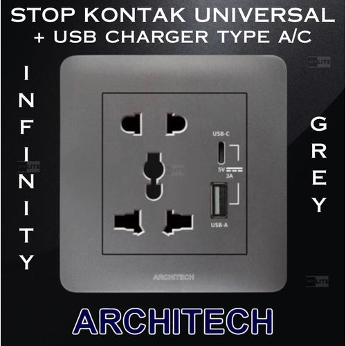 Jual Stop Kontak Universal USB CHARGER Architech Infinity Black A63 Hitam - TYPE A+C - Kota ...