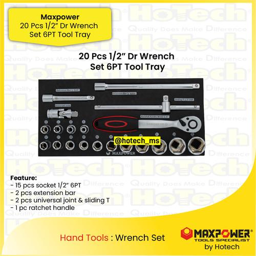 Jual MAXPOWER | 20 Pcs 1/2" Dr Wrench Set | 6 PT Dr Socket Tool Set 1/2 ...