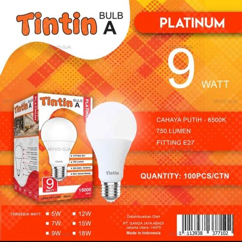 Jual Lampu LED Tintin Platinum 9w 9watt Hemat Energi Cahaya Putih ...