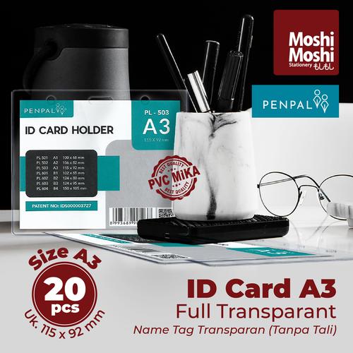 Jual 20 PCS ID Card Holder A3 PVC Mika Transparan Tebal Name Tag Tanpa ...