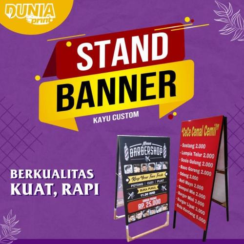Jual STANDING BANNER/SPANDUK BESI KAYU SEGITIGA LIPAT BANNER PAPAN KAYU ...