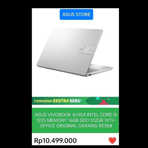 Jual ASUS VIVOBOOK A1404 I5 16GB 512GB 14FHD IPS W11+OFFICE ORI RESMI ...
